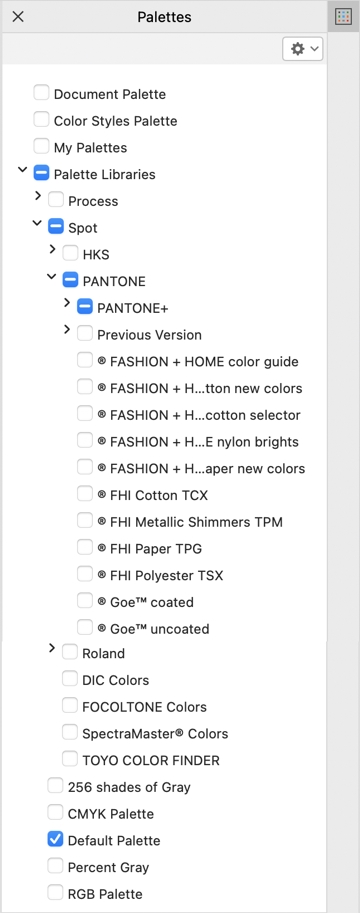 CorelDRAW 2026 Help | Show or hide color palettes